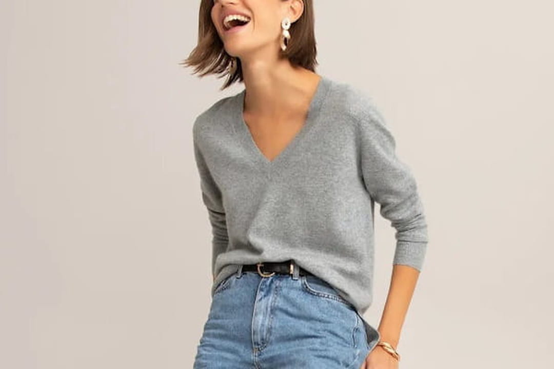 Pull en cachemire gris perle