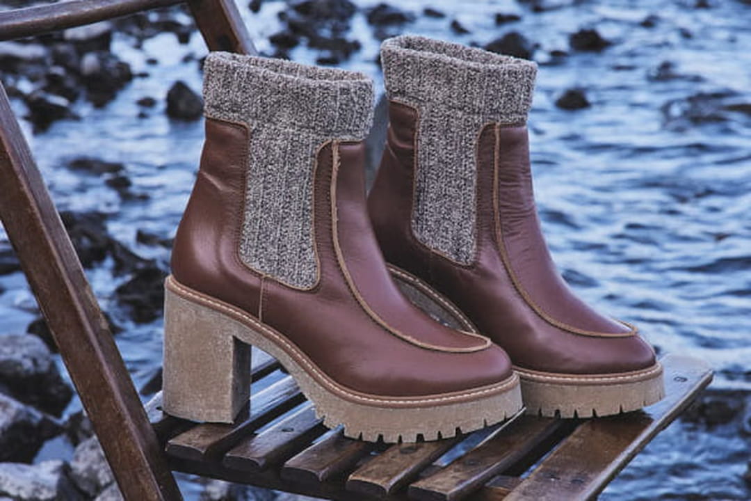 Bottines en cuir et maille