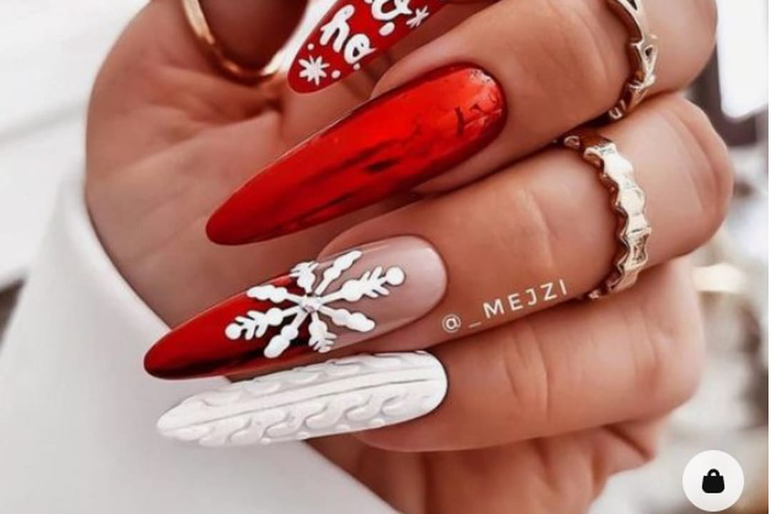 Nail art ongles effet pull de Noël