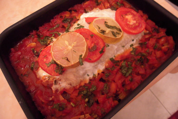 Recette de Poisson au four sur un lit de légumes