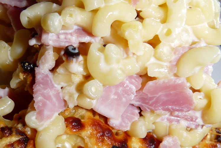 Recette de Gratin de pâtes au lait et jambon