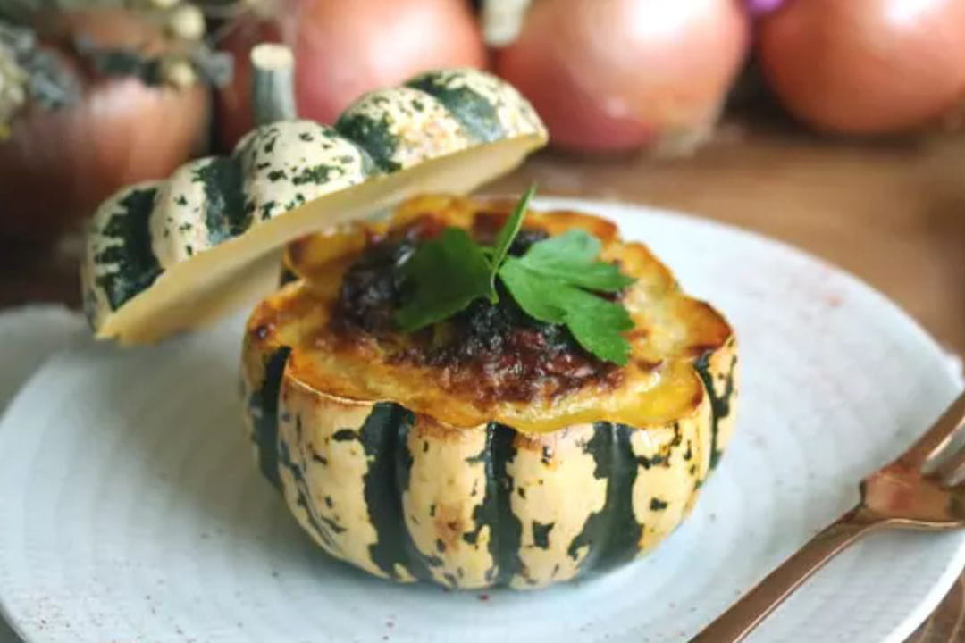 Courges patidou farcies à la viande hachée de veau et au comté