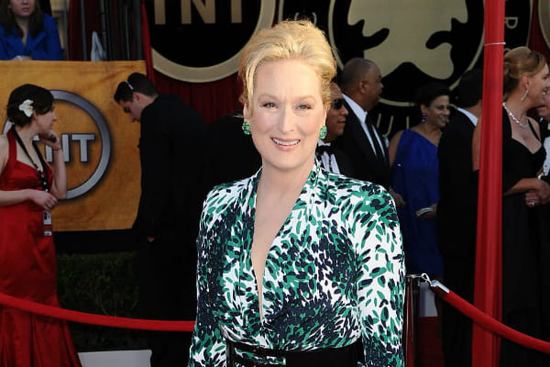 Meryl Streep en robe longue imprimée Balenciaga