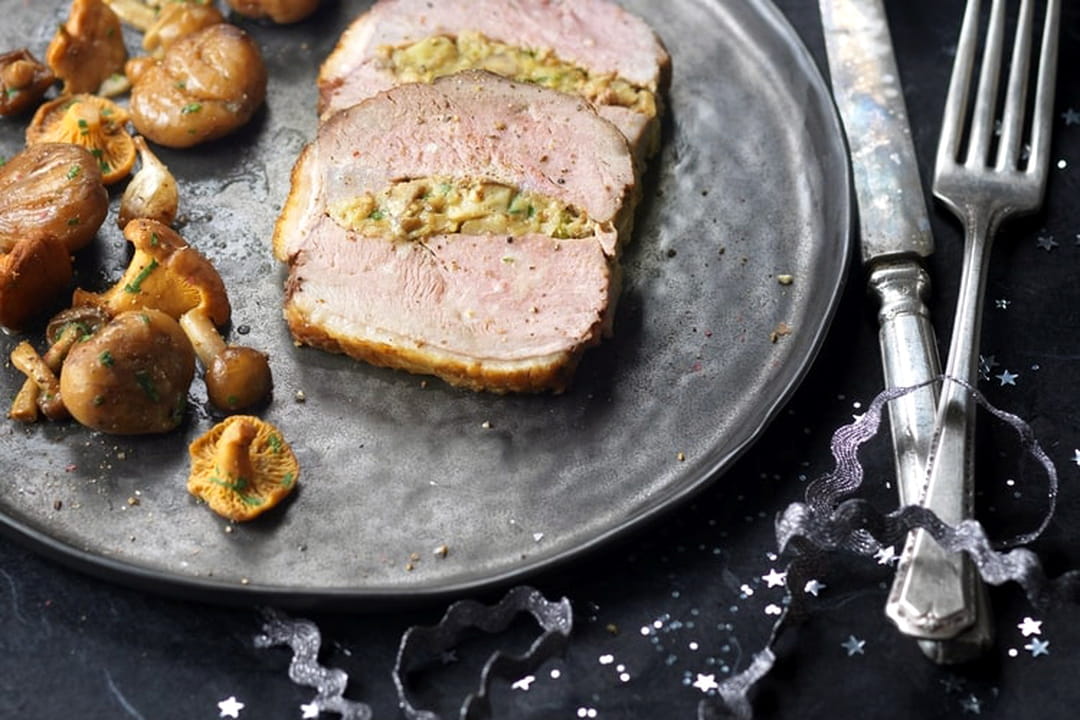 Rôti de magret farci aux marrons et champignons