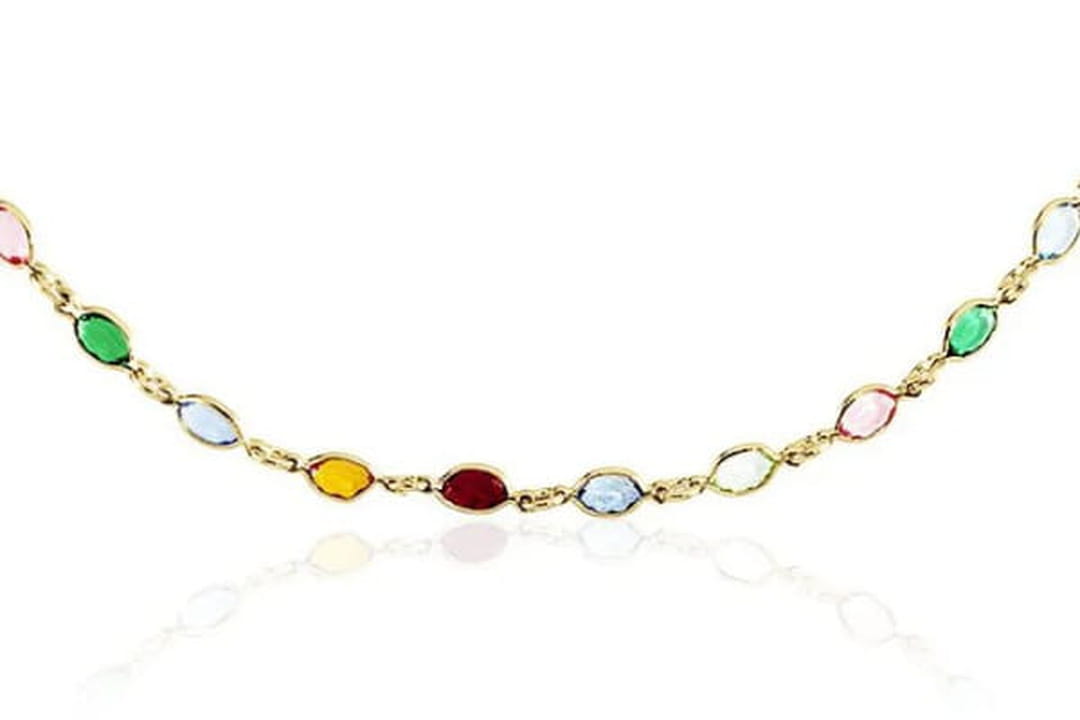 Collier plaqué or jaune pierres multicolores