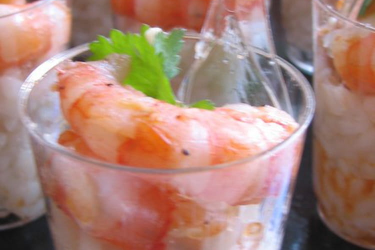 Recette de Verrines de crevettes ail-gingembre, riz vinaigré