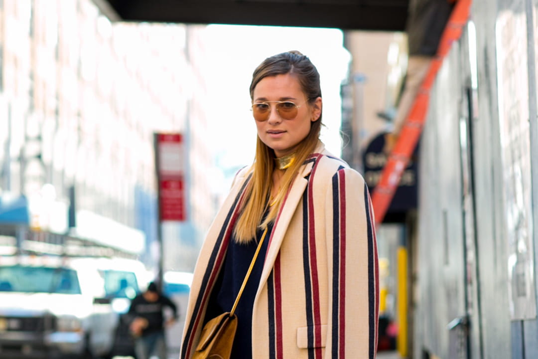 Street look fashion week New York : rayé