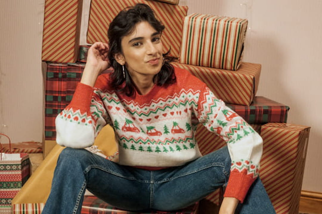 Pull de Noël en maille tricolore