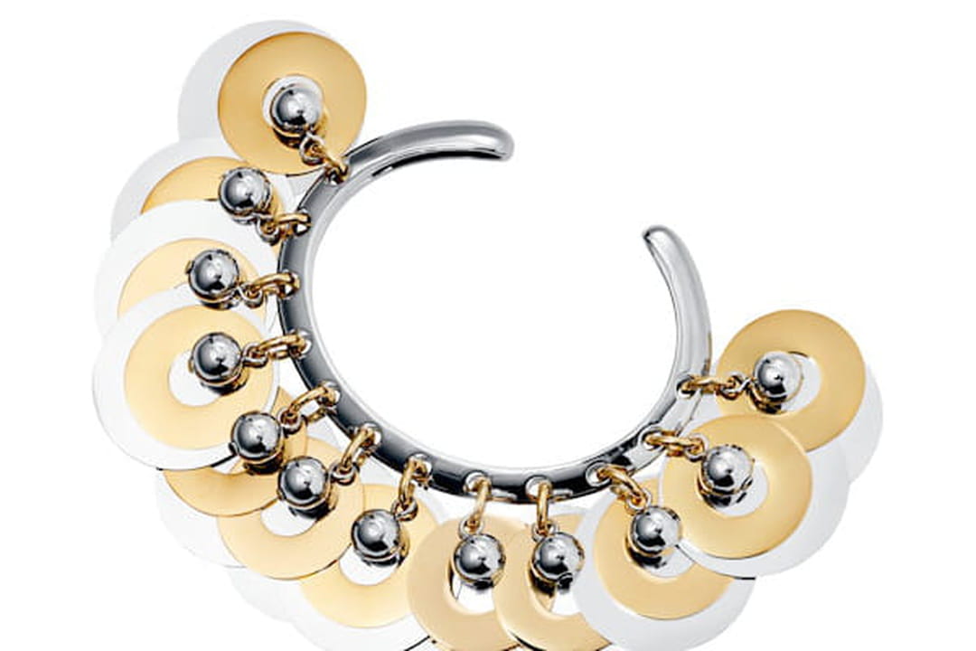 Collier à disques dorés et argentés