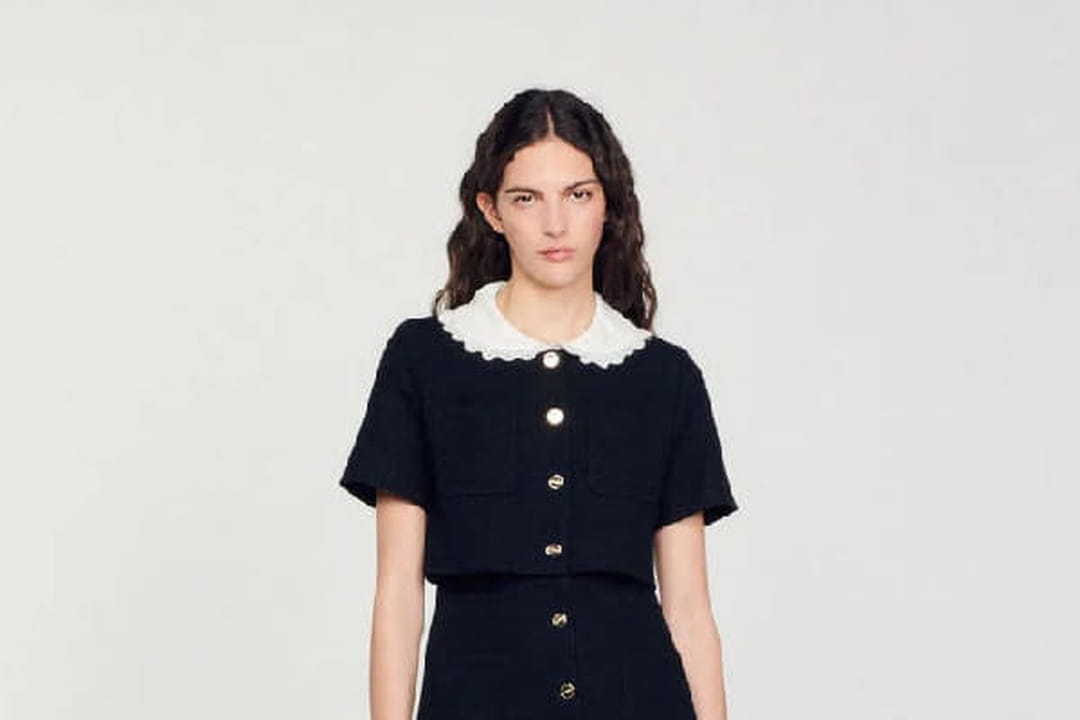 Robe courte en tweed à col claudine