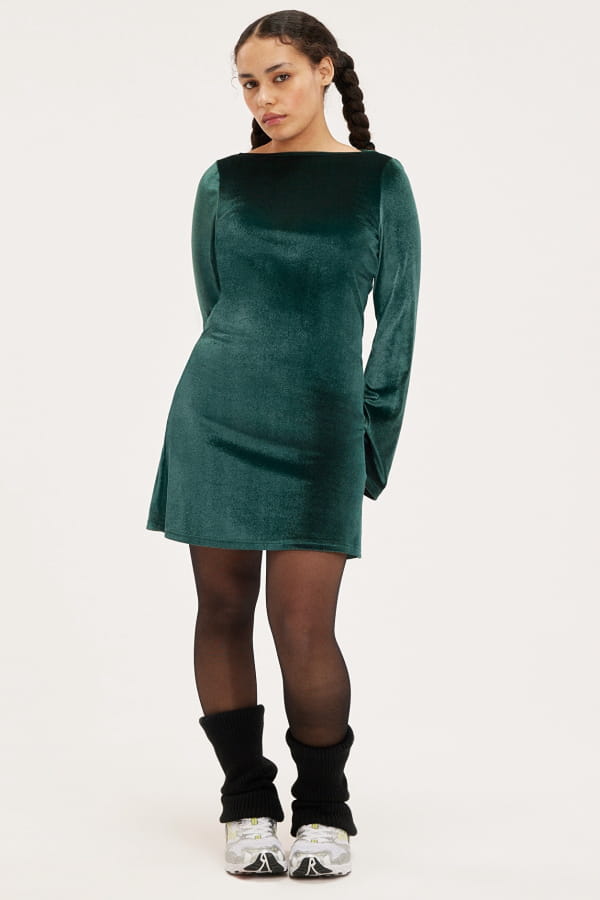 Robe midi en velours à manches longues