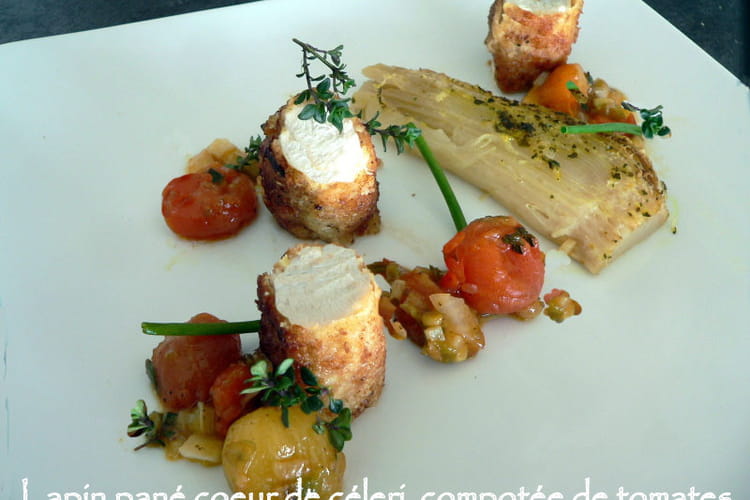 Recette de Lapin pané, coeur de céleri et compotée de tomates